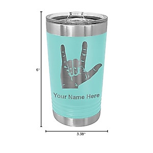 LaserGram 16oz Vacuum Insulated Pint Tumbler, Sign Language I Love You, Personalized Engraving Included (Teal)