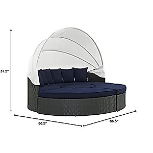 Modway Sojourn Outdoor Patio Sunbrella Sectional Daybed with Canopy in Canvas Navy