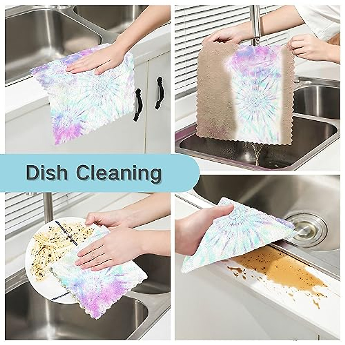 FRODOTGV Colourful Tie Dye Wheel Print Microfiber Cleaning Cloths Holiday Hawaiian Tea Towels Terry Dish Cloths for Kitchen Kitchen Hand Towels Cute