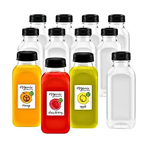 Green Direct 12 oz Clear Plastic Reusable Juice Bottles with Caps | Empty Water Bottles for Juicing, Smoothies, Shakes | BPA-Free, Durable & Leakproof | Pack of 12