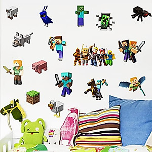 Kids Room Wall Decor Playroom Game Decal Sticker for Kids Minecraft Wall Decor Boys Bedroom Wall Poster Mural Wall Stickers Gift