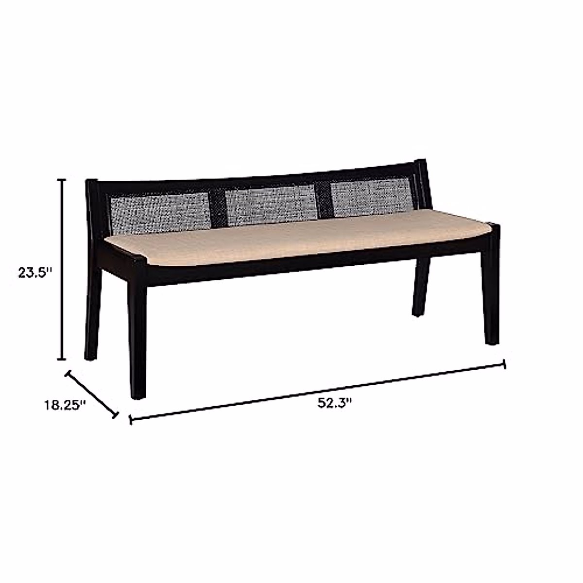 Powell Kasi Black Low Back Cane Bench with Beige Upholstered Seat