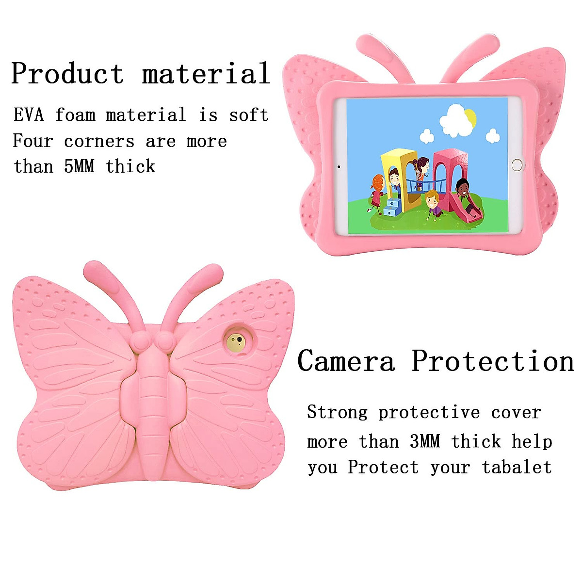 iPad case for Kids, Feitenn 3D Cartoon Butterfly Non-Toxic EVA Light Weight Kid Proof Shockproof case with Kickstand for ipad 5/ ipad 6 /ipad pro 9.7/ New iPad 2017 case (Pink)