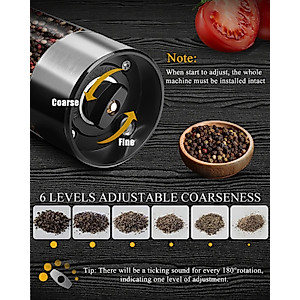 [Upgraded Larger Capacity]Electric Salt and Pepper Grinder Set Tomentific, Automatic Pepper Mills with Easy-to-Carry Dual Charging Station and Adjustable Coarseness, LED Light, Stainless Steel