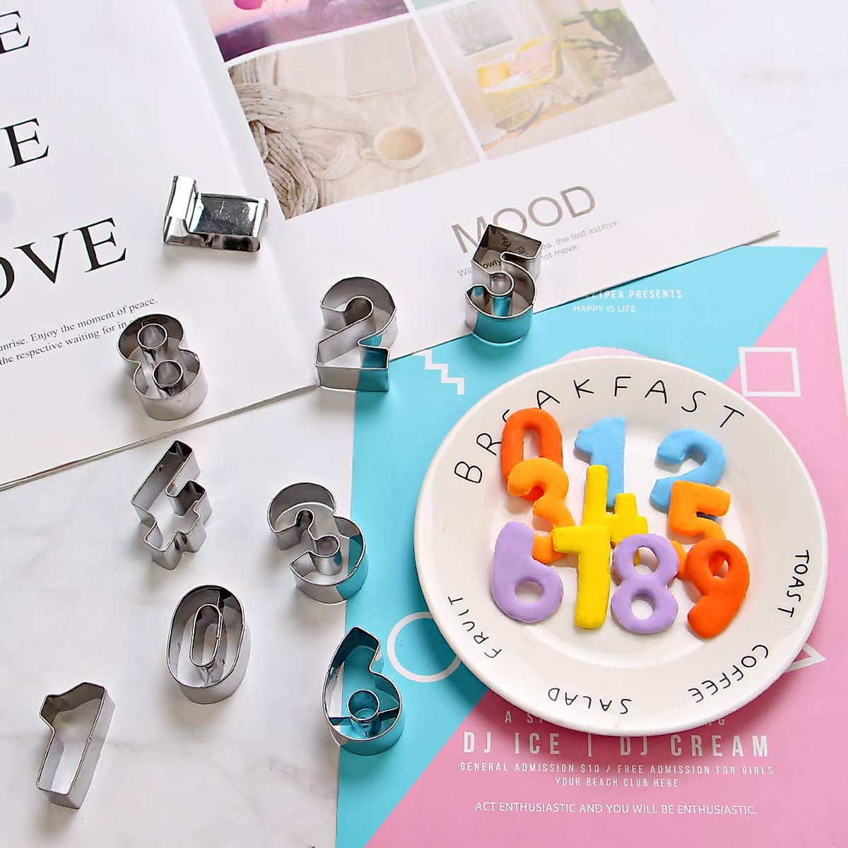 SurgeHai Mini Number Cookie Cutters –1.7" Stainless Steel Cake Decorating Small Number Cutters with Cut-Outs, 9-Piece Set