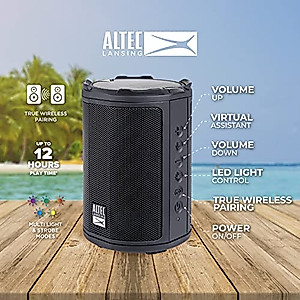 Altec Lansing HydraMotion Wireless Bluetooth Speaker with 360 Degree Sound, Portable IP67 Waterproof for Outdoors, Shockproof, Snowproof, Everything Proof, 12 Hour Playtime (Black)