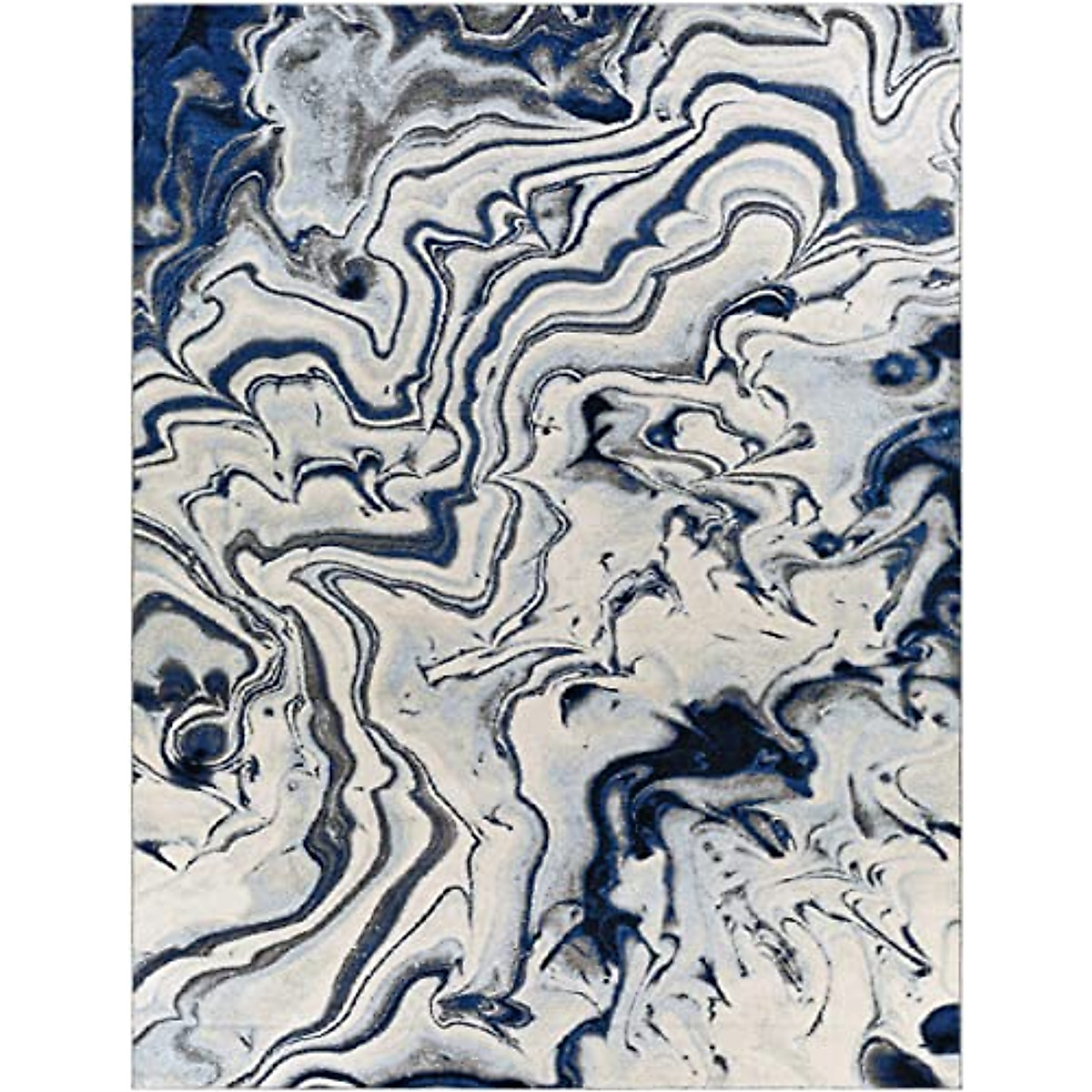 Glendon Abstract Coastal Living Room Bedroom Dining Room Area Rug - Marble Swirl Pattern Carpet - Modern Contemporary Bohemian - Ombre Blue, Royal Blue, Navy Blue, Grey, White - 7'10" x 10'3"