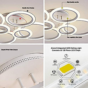OUQI LED Ceiling Light,Vander Life 72W LED Ceiling Lamp 6400LM White 6 Rings Lighting Fixture for Living Room,Bedroom,Dining Room,Dimmable Remote Control,3 Color