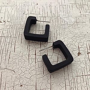 Black Frosted Small Geometric Square Hoop Earrings - SQSM-BK-1