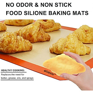 Silicone Baking Mat Set of 4-2 Half Sheet (11-5/8" x 16-1/2") 2 Quarter Sheet (8-1/2" x 11-1/2")，100% Non-Stick Reusable Food Safe Tray Pan Sheet Liners With Macaron, Pastry, Cookie (Orange)