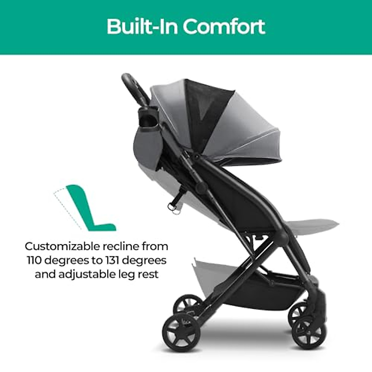 Mompush Lithe Lightweight Stroller, Compact One-Hand Fold Travel Stroller for Airplane Friendly, Reclining Seat and Large Canopy, with Rain Cover & Travel Carry Bag & Cup Holder