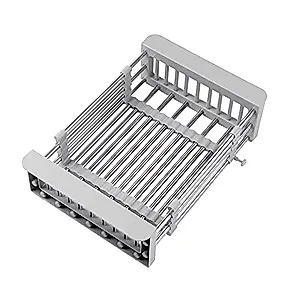 Stainless Steel Telescopic Drain Basket, Adjustable Dish Drying Rack Sink Strainer Drain Kitchen Basket for Dish Vegetable Fruit(8.66x11.41x3.14in)