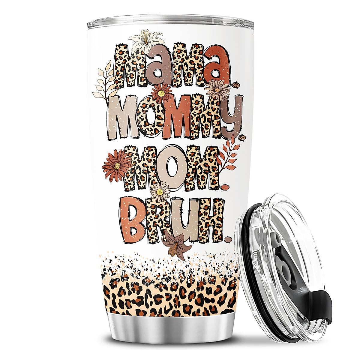Tumbler 20 Oz With Lid And Straw, Day Mothers Women For Leopard Cheetah Print Funny Handle Mama Coffee Insulated Tumblers Mommy Mother Cups, Mom Gifts, Mom Bruh
