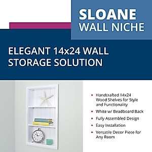 Fox Hollow Furnishings 14x24 Sloane Recessed Wall Niche Medicine Cabinet Replacement, in The Wall Bathroom Cabinet Insert Shelf/Shelves, Made in North America, Real Wood, NO MDF, White Beadboard Back