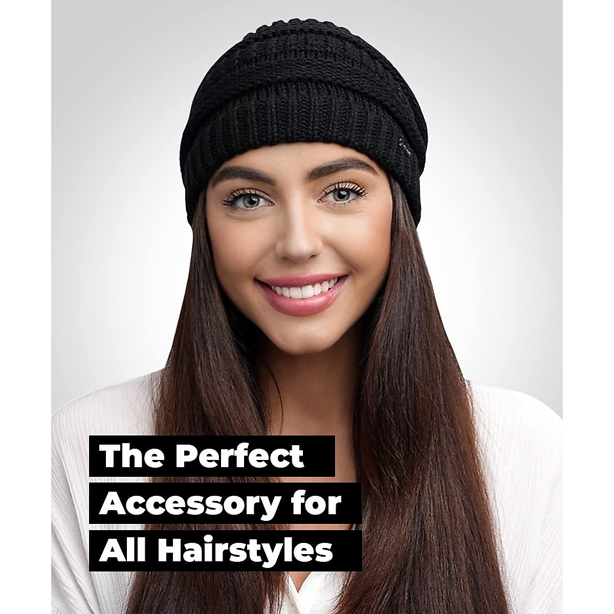 Women’s Soft Warm Stretchy Trendy Chunky Knit Beanie - Stylish Cable Knit Beanie Skully for Fall Winter Weather Black