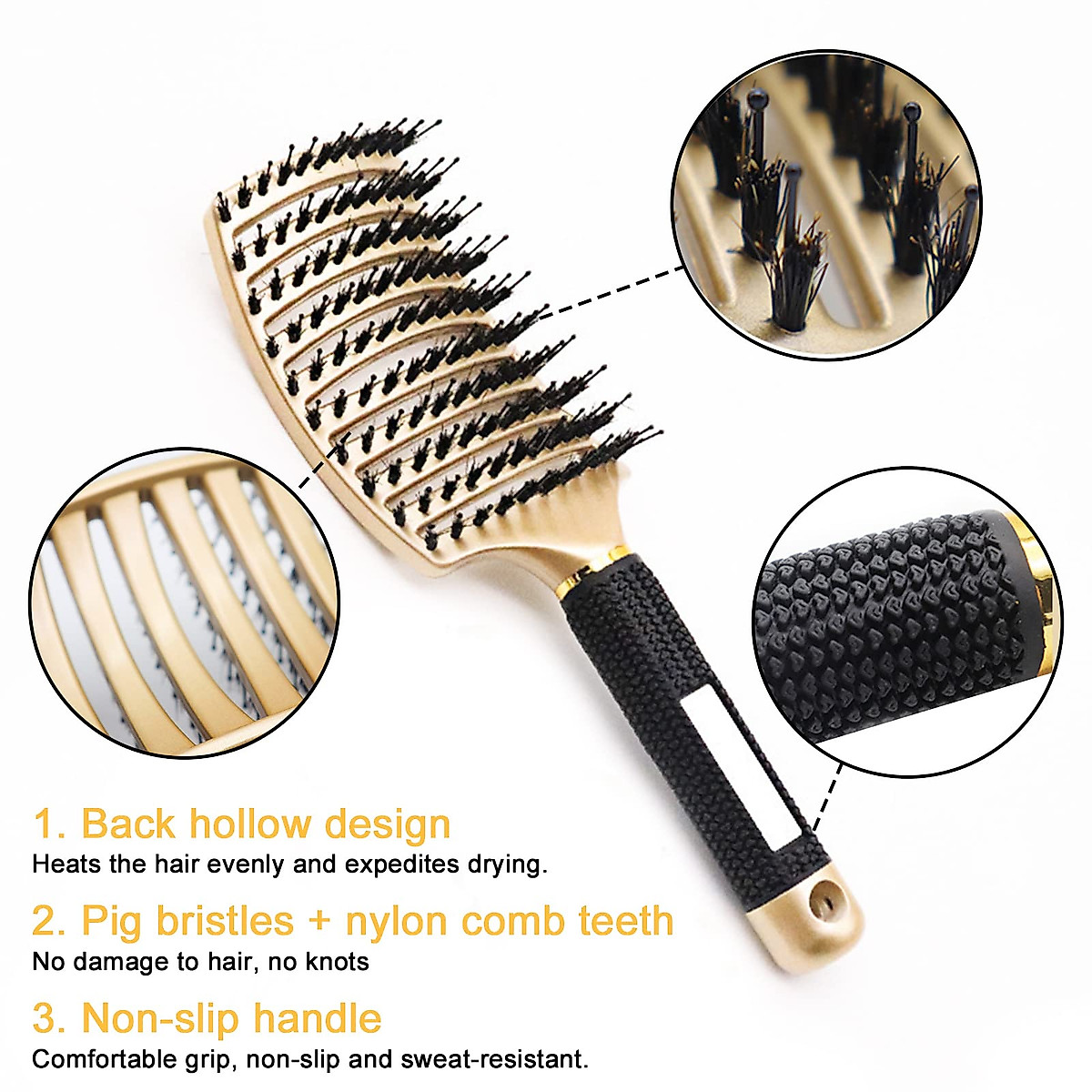 Curved Hair Brush and 3 Packs of 9.8 Inches Hair Brush,Kangsanli Professional Hairstreaq Detangling Brush for Women Men Best Brush for Tangled Hair for Wet Dry Curly Thick Straight Hair
