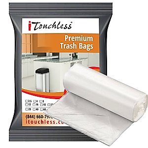 iTouchless Small/Medium Trash Bags, Fits 2 Gal, 3 Gal, 4 Gal, 5 Gal, and 6 Gallon Garbage Cans, Strong Bathroom Kitchen Bin Liners, for Rubbish Recycling Compost in the Home, Office, Clear, 50 Count