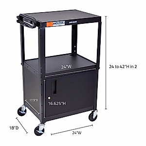 Luxor Multipurpose Adjustable Height Steel A/V Utility Cart with Cabinet - Black