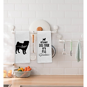 Knibeo Pug Kitchen Towels Set - Pug Gifts, Set of 2, 16x24 Inch Pug Tea Towels Dish Towels, Pug Bathroom Hand Towels, Pug Dog Towels, Pug Decor