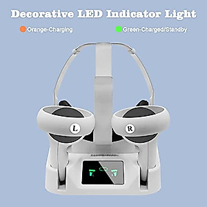 VR Charging Station for Oculus/Meta Quest 2, Charging Dock Stand Set with 2 Rechargeable Batteries(Support Elite Strap), Magnetic Charging Headset and Touch Charging Controller, USB-C Charger Cable