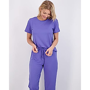 Real Essentials 2 Pack: Womens Short Sleeve Shirt Capri Sweat pants Pajama Sets Pajamas Soft PJ Women Two Piece Matching Pants Top Loungewear Sleep Wear Sexy Summer Bottoms Pijamas Ladies - Set 2, M