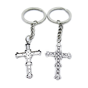 100 Pieces Keychain Keyring Door Car Key Chain Ring Tag Charms Supplies WW3A8Y Latin Cross