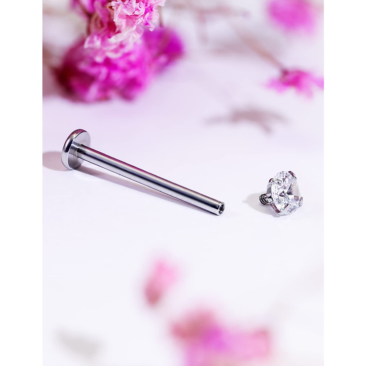 Kridzisw 16G Cheek Dimple Piercing Jewelry Flat Back Tongue Ring Barbell Stainless Surgical Steel Extra Long Lip Labret Ashley Medusa Monroe Ring Stud Piercing Jewelry Women Men 14mm 16mm 19mm Silver