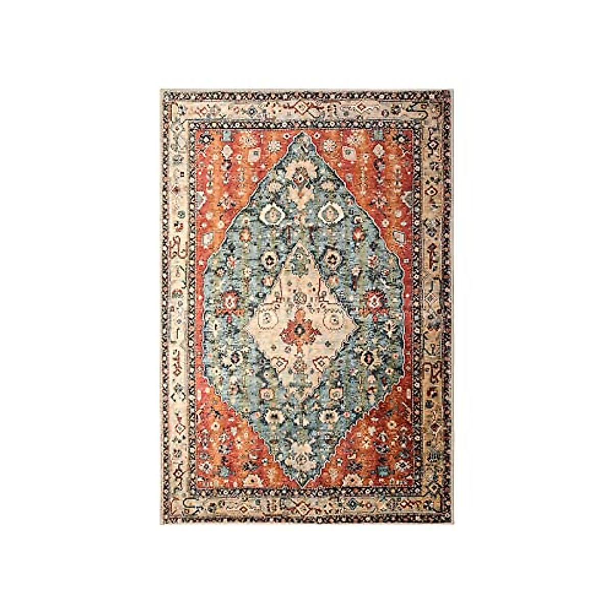 Lahome Boho Tribal Area Rug - 2x3 Persian Distressed Small Entryway Rug Doormat Bohemian Faux Wool Non-Slip Washable Low-Pile Floor Carpet for Indoor Front Entrance Kitchen Bathroom