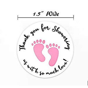 Baby Shower Stickers | 50 Pack | Pink 1.5" Inch Round - Thank You For Showering Us With So Much Love - Perfect For Shower Favors, Thank You Cards, Announcements Baby Girl Pink