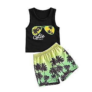 Nie Cuimeiwan Summer Toddler Baby Boy Clothes Beach Style Outfit MAMA'S Boy Sleeveless Vest Top+Coconut tree Shorts Set Suit 2Pcs