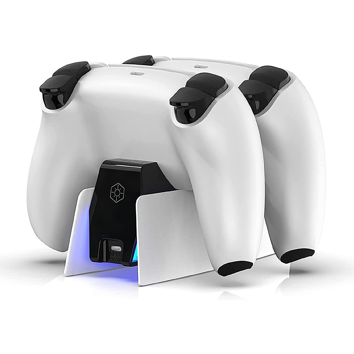 PS5 Controller Charging Station with Blue Light Bar, Fast Charging Type-C for Playstation 5 DualSense Controllers Charging (White)