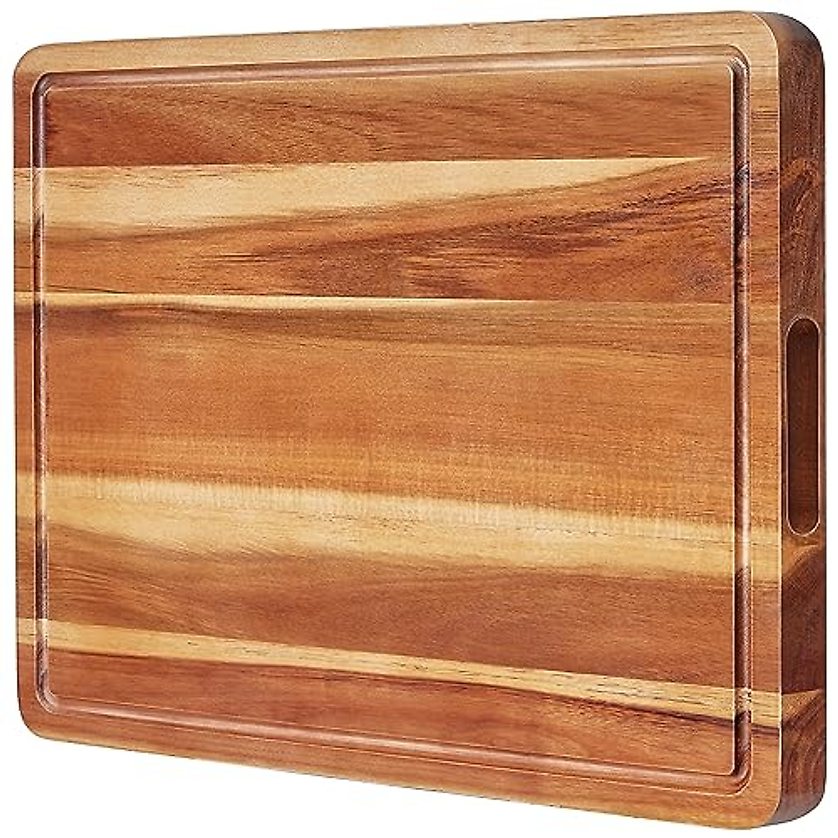 Wood Cutting Boards for Kitchen, Large cutting board 17 x 13 Inch, BEZIA Acacia Wooden Carving Board for Meat, Turkey, Vegetables, BBQ, Cheese - Chopping Butcher Block with Handles, Juice Groove
