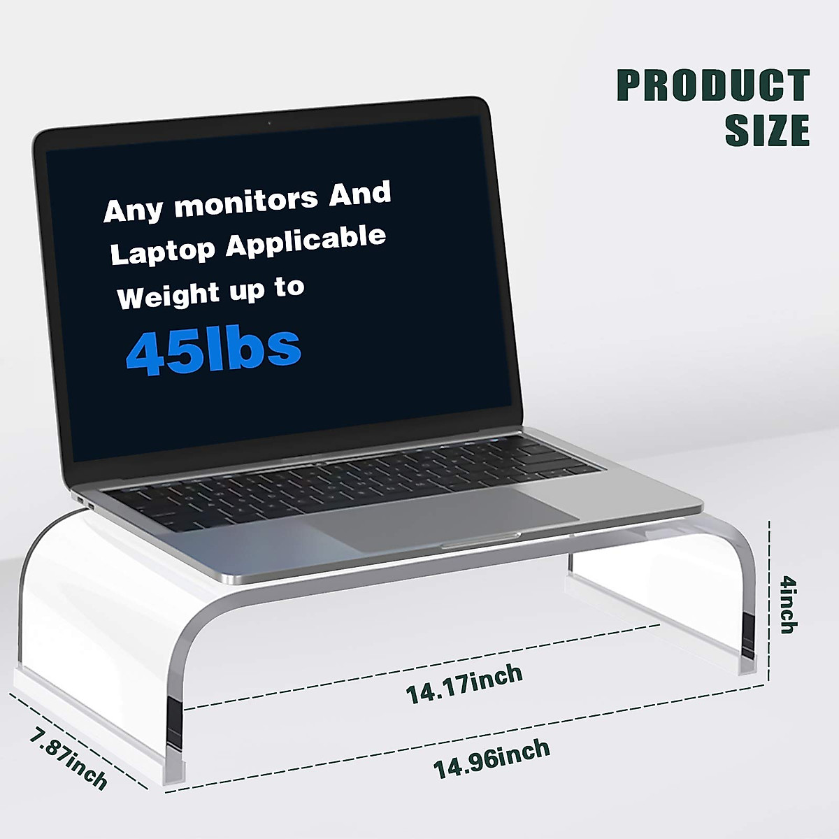 Acrylic Computer PC Laptop Monitor Stands Riser Clear 15” Desk Space Saving Stand Organizer Anti Cat Keyboard Protector Compatible with HP Acer LG Apple 13inch 14inch Laptops TVs & other Electronics