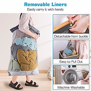 200L Laundry Hamper, HYSEYY 2-Pack Extra Large Laundry Baskets with Lid, Removable Inner Bags, Collapsible Rectangular Clothes Hamper, Laundry Organizer with Bamboo Handles for Laundry, Grey