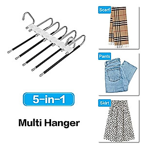 HotMax Pants Hanger Space Saving, Multiple Pants Organizer for Closet, Stainless Steel Jeans Hangers, Non-Slip Trousers Storage Organizer for Scarf, Skirt(2packs, 5-rods)
