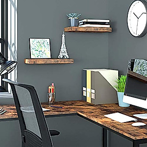 HOOBRO Floating Shelves, Wall Shelf Set of 4, 15.7 inch and 23.6 inch Hanging Shelves with Invisible Brackets Bundle, for Bathroom, Bedroom, Kitchen, Office, Living Room, Rustic Brown BF40BJ-60BJ01