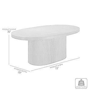 Armen Living Wave Indoor Outdoor Modern Oval Fluted Pedestal Dining Table, Grey Brushed Concrete