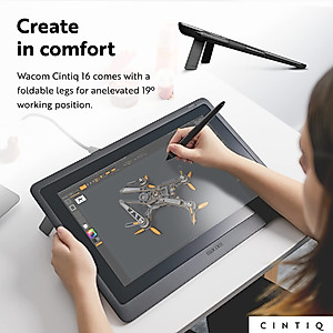 Wacom Cintiq 16 Drawing Tablet with Full HD 15.4-Inch Display Screen, 8192 Pressure Sensitive Pro Pen 2 Tilt Recognition, Compatible with Mac OS Windows and All Pens, Black