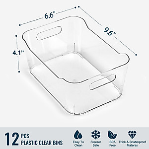 [ 12 Pack ] Multi-Use Clear Bins for Organizing - Fridge, Refrigerator Organizer Bins - Pantry Organization and Storage - Plastic Containers for Home, Kitchen, Freezer, SOHO Collection, Canbinet, RV