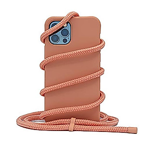 HoldingIT Crossbody Phone Case with Detachable Lanyard Compatible with iPhone 12 Pro Max, 2-in-1 Hands Free iPhone Cover with Drop Protection, Adjustable Rope Peach