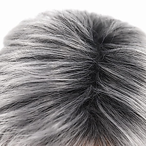 Gray Wigs for Women, Temperament, Oblique Bangs, Texture, Fluffy Short Hair, Black Gradient Silver, Middle-Aged and Elderly Women’S, Natural Hair Wig for Daily Use, Suitable for Girls and Women