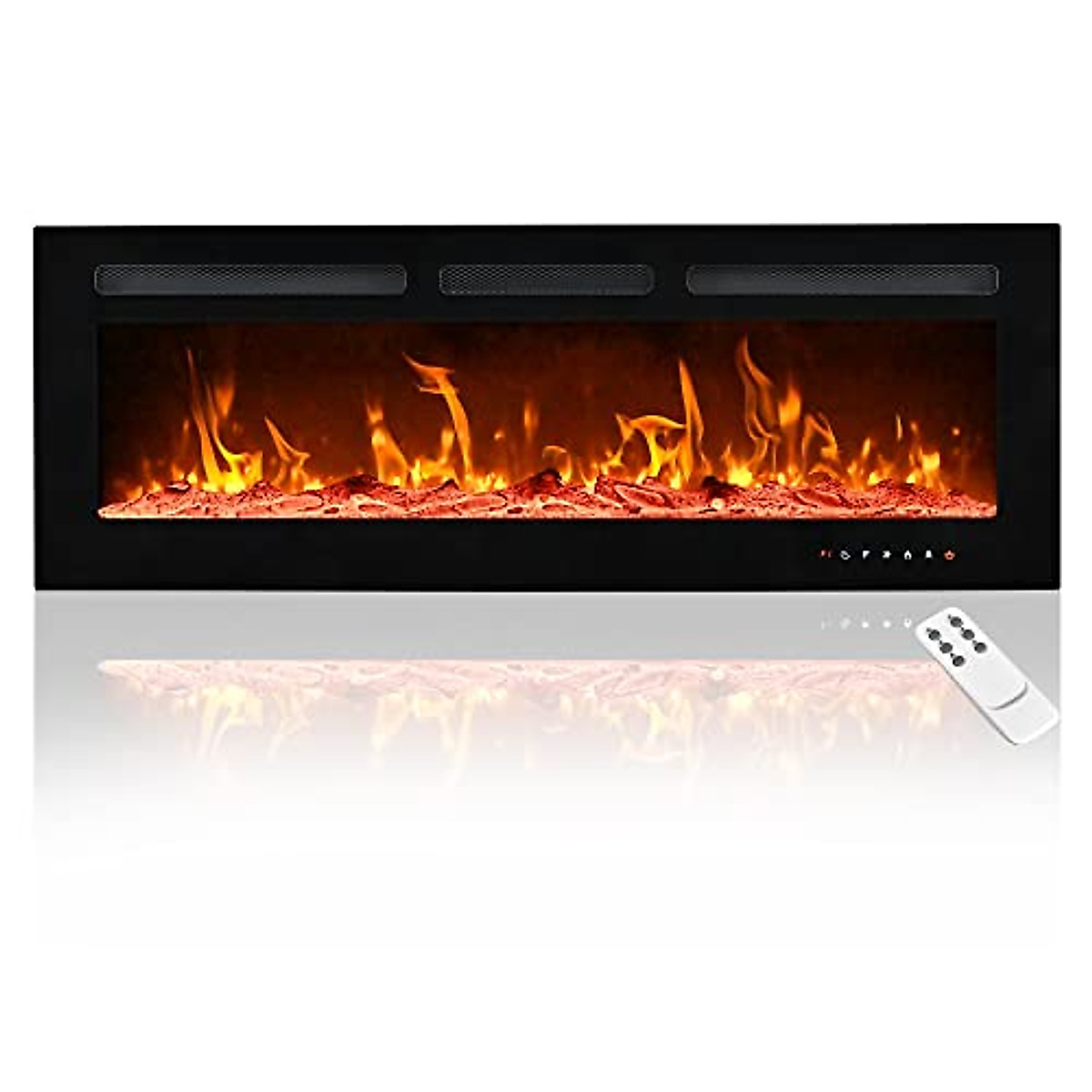 E EUHOMY 50-inch Electric Fireplace, Recessed and Wall Mounted Fireplace Heater, Adjustable Brightness, Multiple Colors, Dual Control Remote and Touch Screen, Indoor Heater with Timer, 750W/1500W