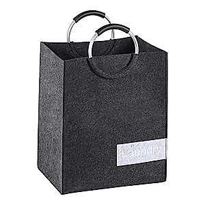 TAININ 1 Pack Freestanding Laundry Basket, Washing Bin, Collapsible Large Clothes Laundry Hamper with Durable Aluminum Handle, Dirty Cloth Storage, Bathroom, Bedroom, Closet, 56L, Grey