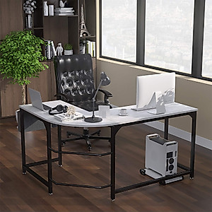 Foxemart L Shaped Desk Corner Desk 58" Computer Gaming Desk PC Table Writing Workstation for Home Office, Large L Study Desk 2 Person Multi-Usage Tables Modern Simple Desk with Storage Bag & CPU Stand