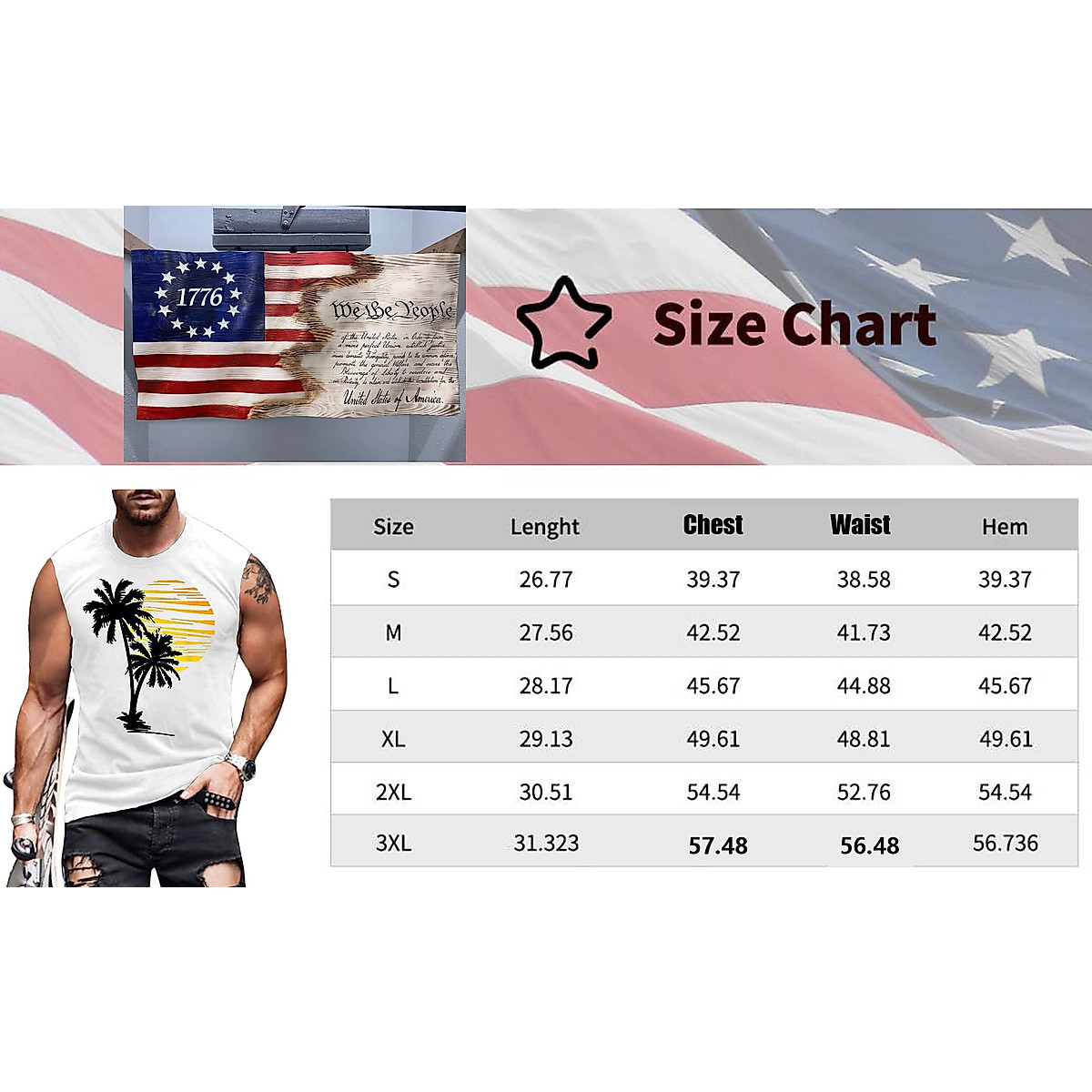 Beach Tank Top Men Hawaiian Palm Tree Sleeveless Shirt White 2XLarge