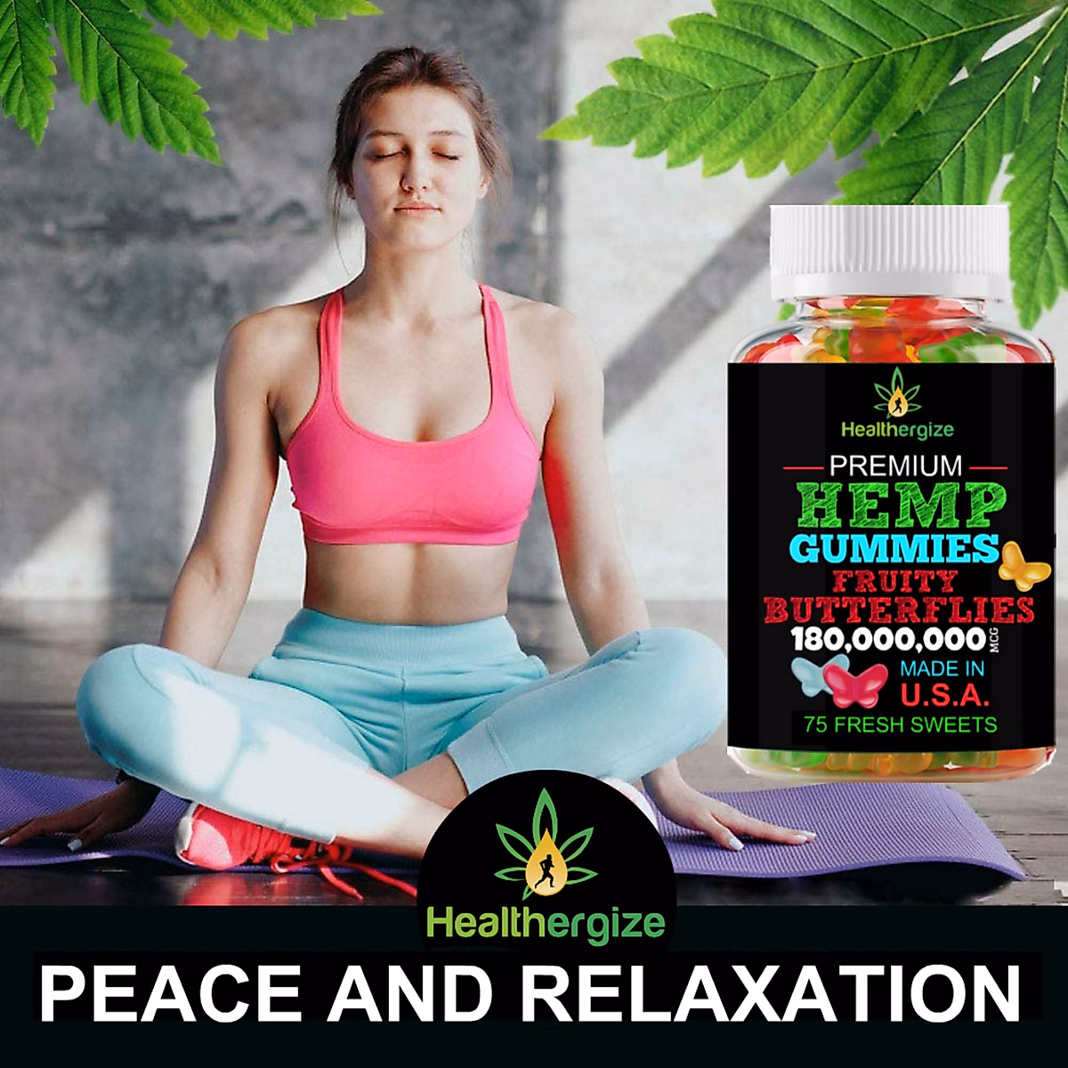 2PACK Hemp Gummies-Fresh Butterflies and Delicious Hemp Gummy Peach-for Sleep, Calm and Relax-Inflammation Natural Hemp Party-Made in USA