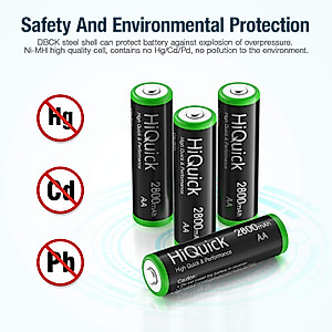 HiQuick 8 Bay Smart Battery Charger with 8 AA Battery + 16 Pack AA Rechargeable Batteries