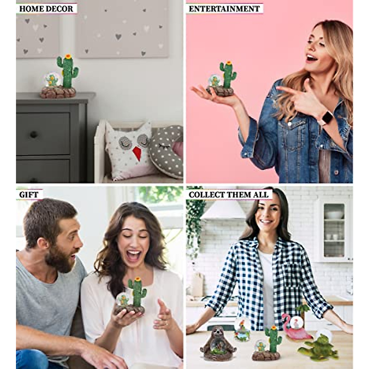 CoTa Global Cactus Snow Globe - Magical Rainbow Water Globe Figurine with Sparkling Glitter, Collectible Novelty Ornament for Home Decor, for Birthdays, Christmas, and Valentine - 45mm