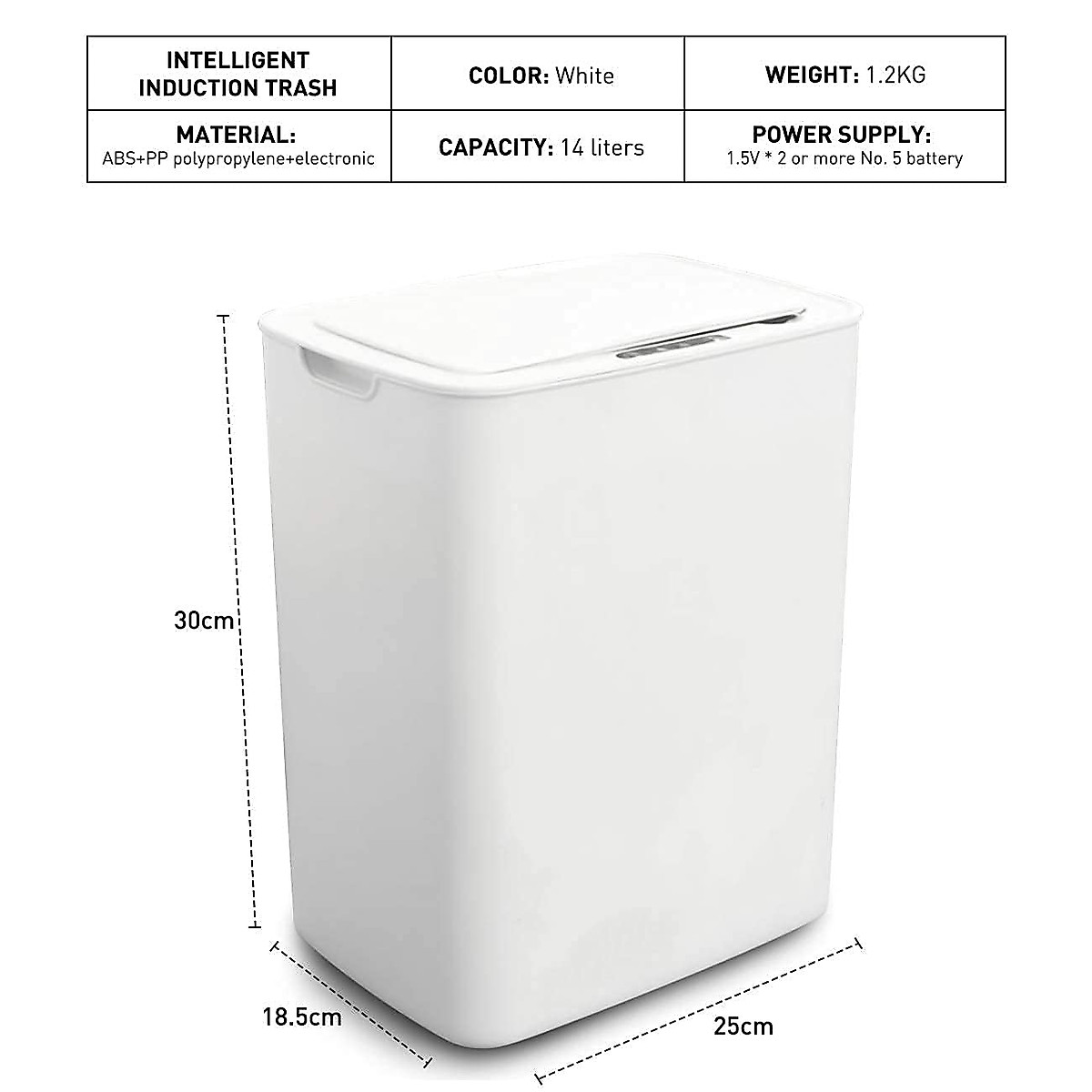 Automatic Infrared Motion Sensor Trash Can, 3.7 Gallon/14 L Non-Contact Plastic Garbage Bin for Bathroom Bedroom Office(White, Small)