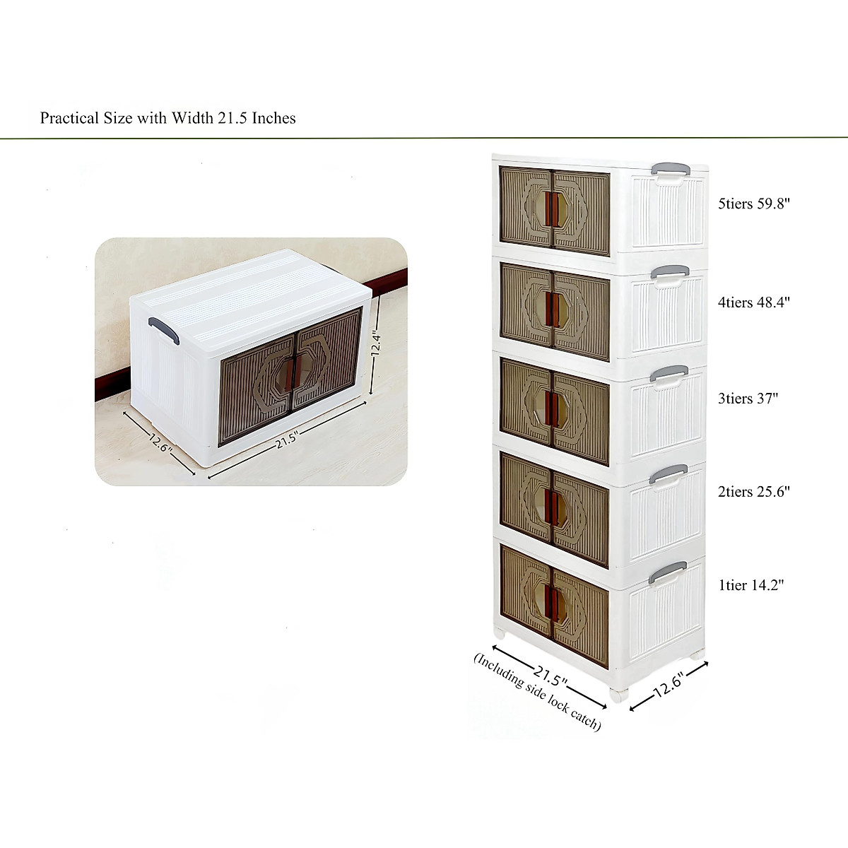 JECCICHY 232QT Stackable Storage Bins with Lids, Foldable Storage Box Open Front, Closet Storage Container for Organizing, Magnetic Large Double Doors, with Wheels